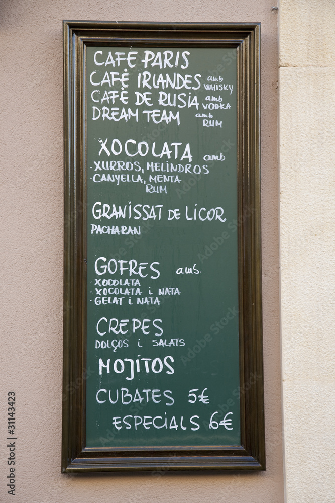 Spanish Drinks Menu