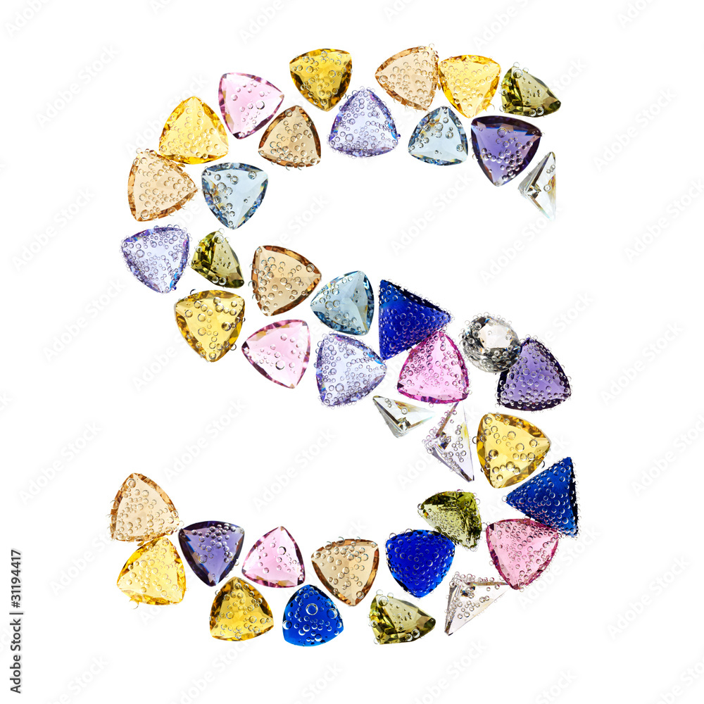 Gemstones alphabet, letter S. Isolated on white background. Stock Photo ...