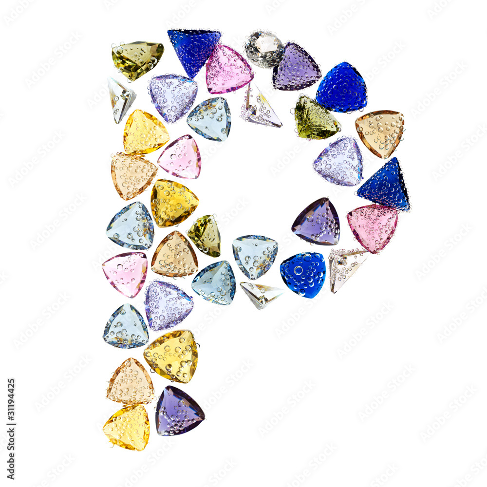 Gemstones alphabet, letter P. Isolated on white background. Stock Photo ...