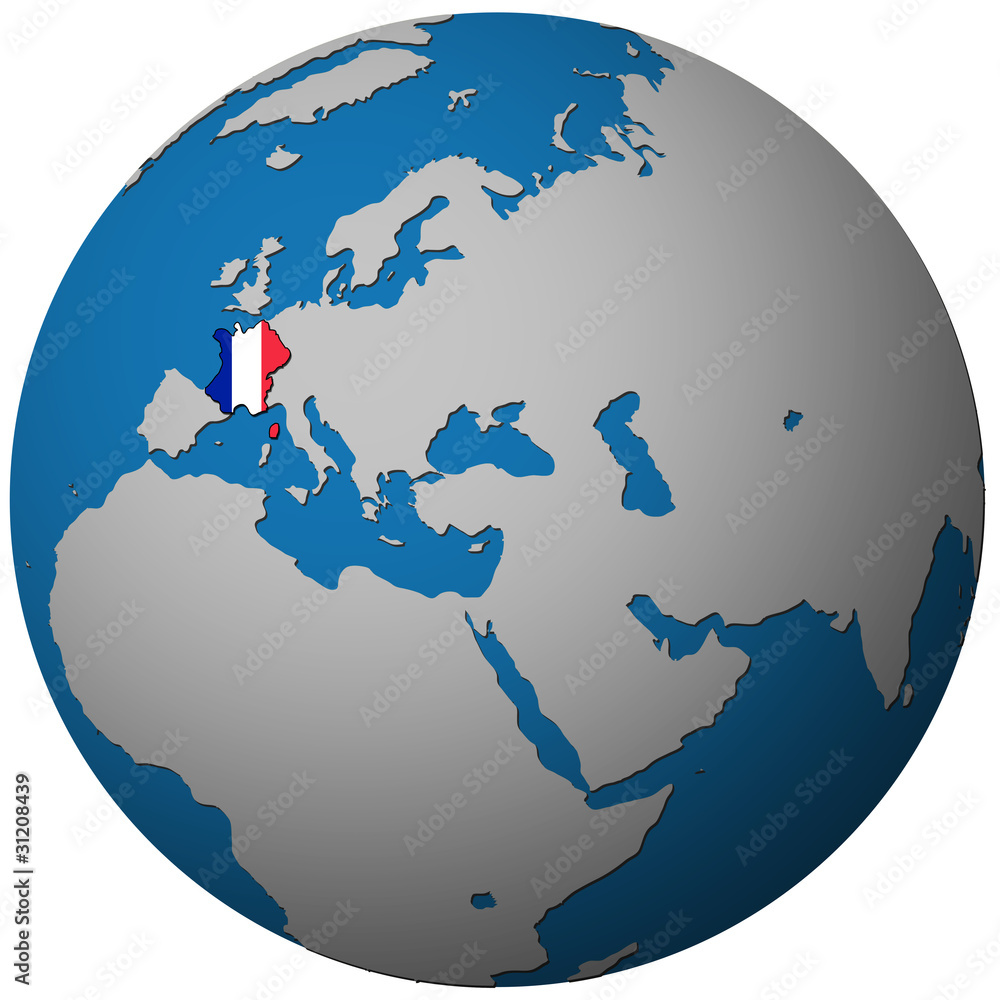 france flag on globe map Stock Illustration | Adobe Stock