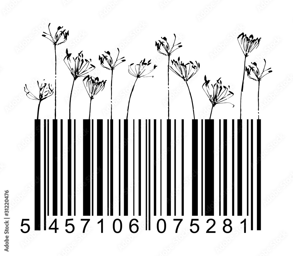 Barcode black flowers Stock Vector | Adobe Stock
