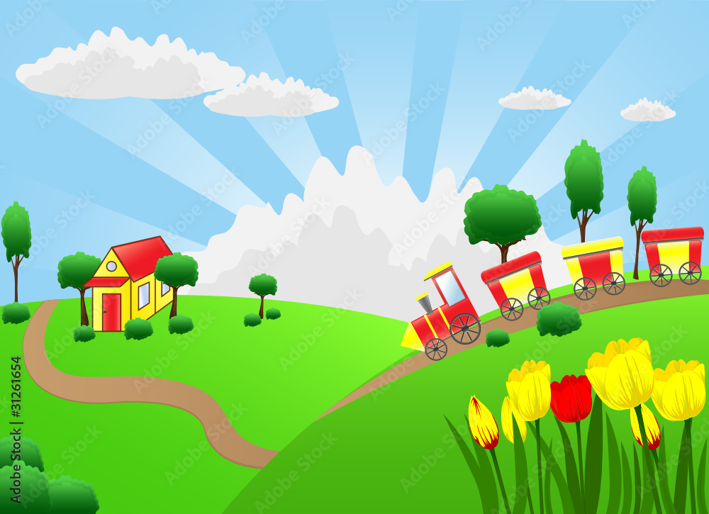 Cartoon train running home Stock Vector | Adobe Stock