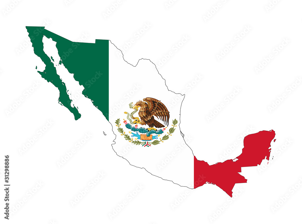 Mexico flag on country map Stock Illustration | Adobe Stock