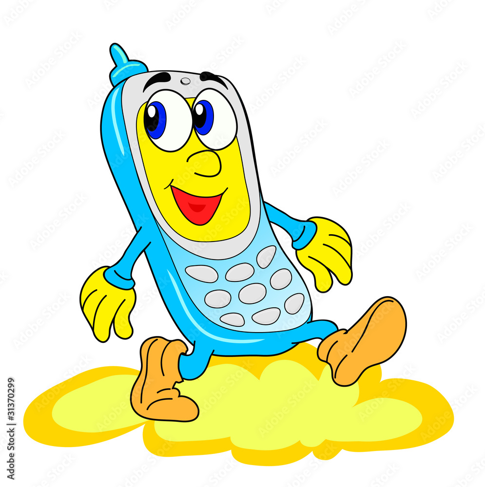 Happy blue mobile phone. Vector illustration Stock Vector | Adobe Stock