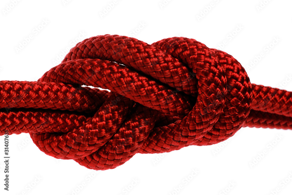 Double red rope tied in a figure eight knot. Stock Photo | Adobe Stock
