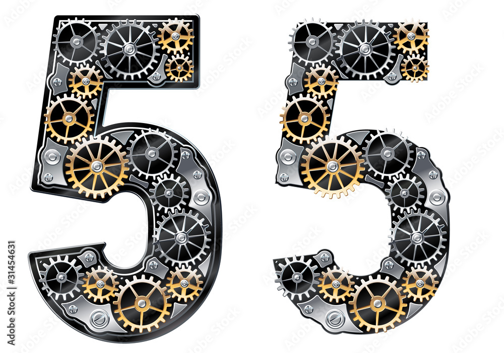 Vector mechanical alphabet of gears Stock Vector | Adobe Stock