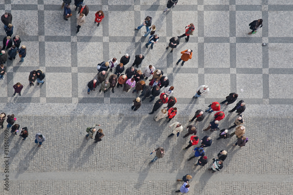 crowd of people in center of town, top view Stock Photo | Adobe Stock