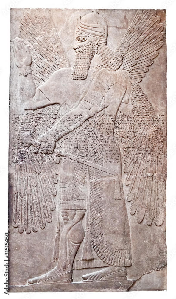 Ancient relief of an assyrian winged god Stock Photo | Adobe Stock