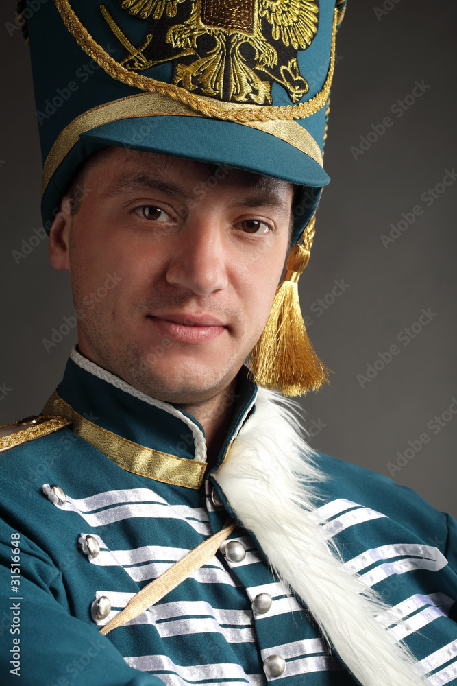 russian hussar on gray background Stock Photo | Adobe Stock