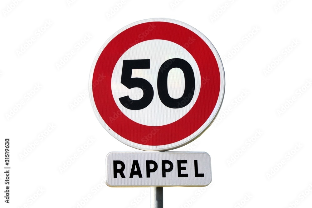 Panneau de rappel de limitation de vitesse à 50 km/h Photos | Adobe Stock Panneau de rappel de limitation de vitesse à 50 km/h Photos | Adobe Stock