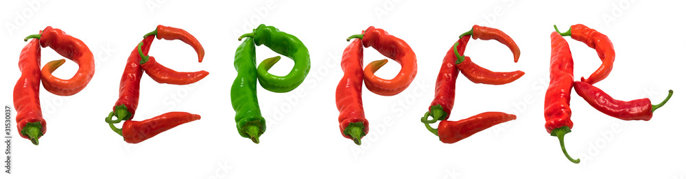 PEPPER text composed of chili peppers Stock-Foto | Adobe Stock