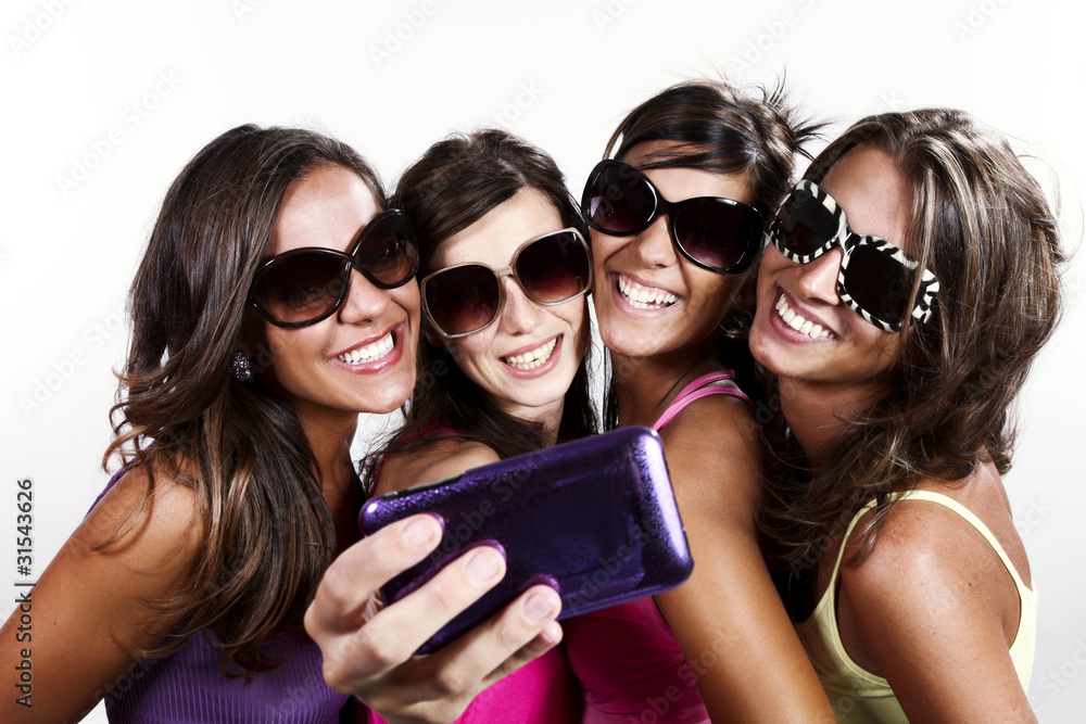 four beautiful girls on a white background Stock Photo | Adobe Stock