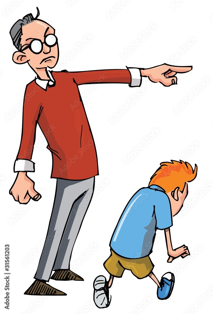 Cartoon of Dad scolding his son Stock Vector | Adobe Stock