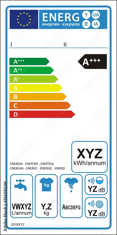 Washing machine new energy rating graph label in vector. Stock Vector ...
