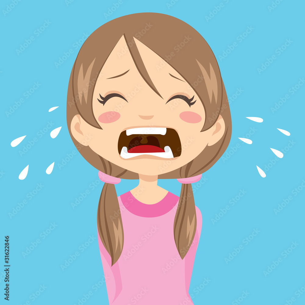 Lonely and sad little girl crying Stock Vector | Adobe Stock