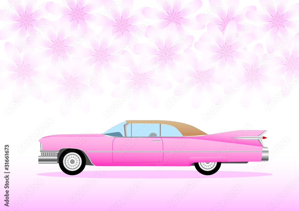 Pink car with pink flowers Stock Vector | Adobe Stock