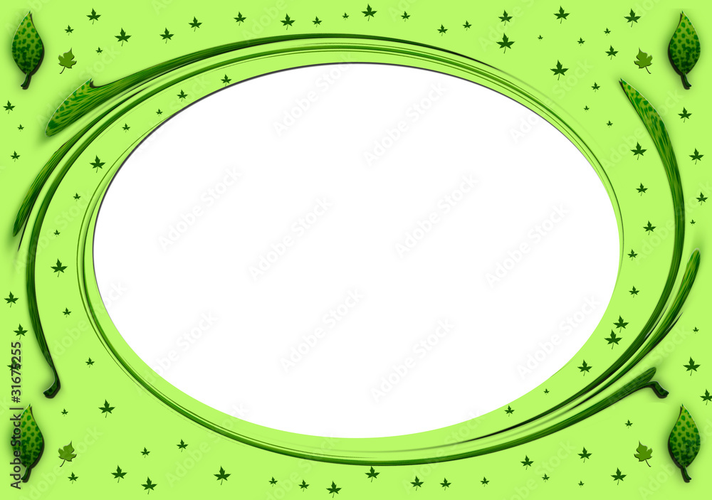 Oval green frame with the leaves and curves Stock Illustration | Adobe ...
