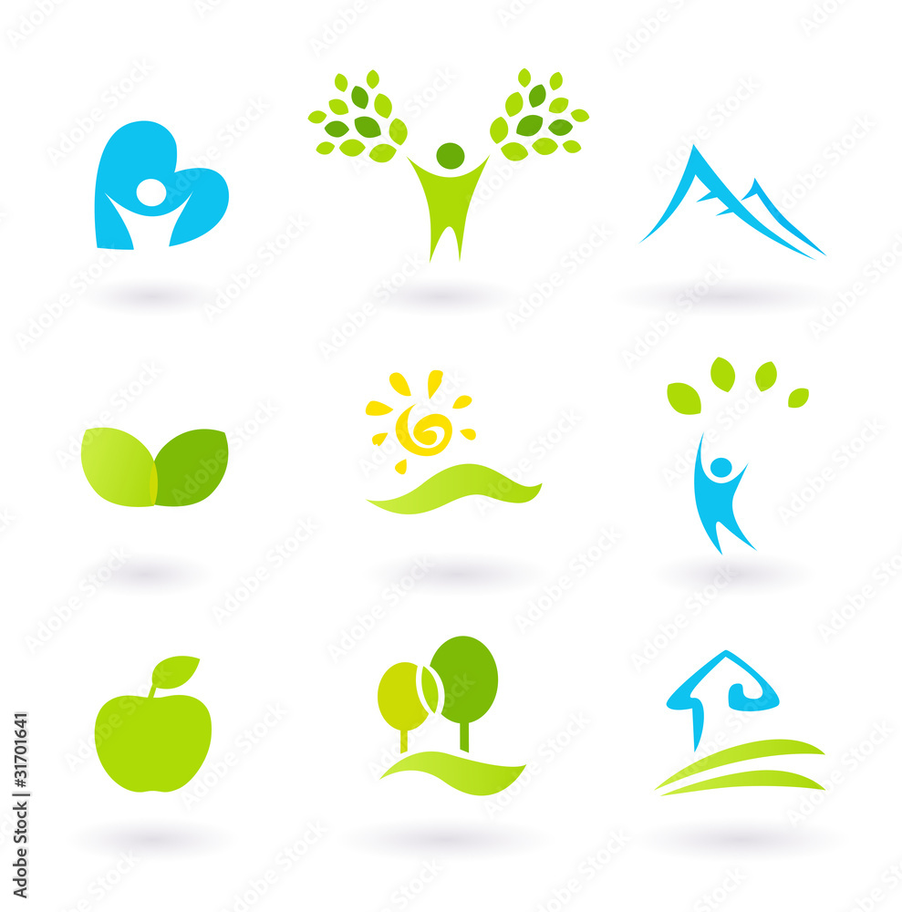 Nature, landscape, people and organic Icons and Symbols Stock Vector ...