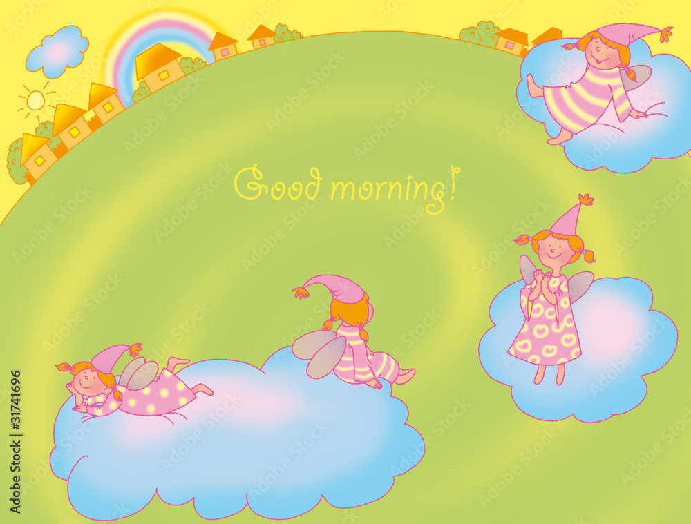 good-morning card with fairies Stock Illustration | Adobe Stock