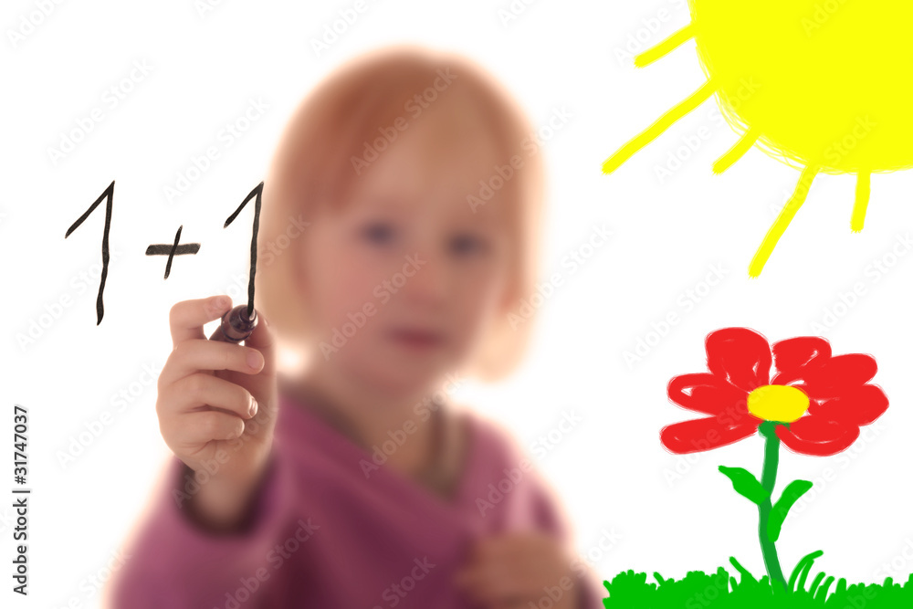 Rechnen und malen auf einer Scheibe Stock-Foto | Adobe Stock