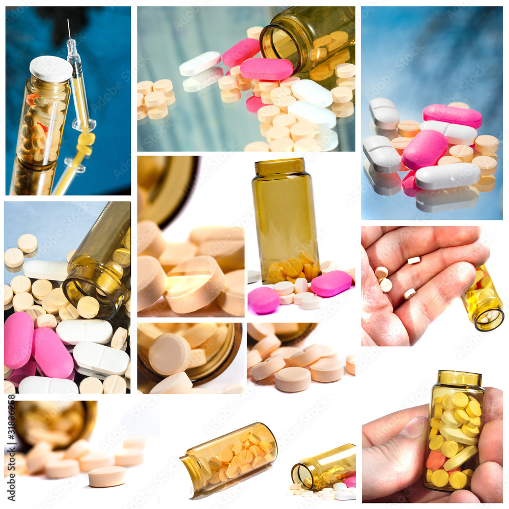 Medicien tileset with medicine bottle, pills, and syringe Stock Photo ...