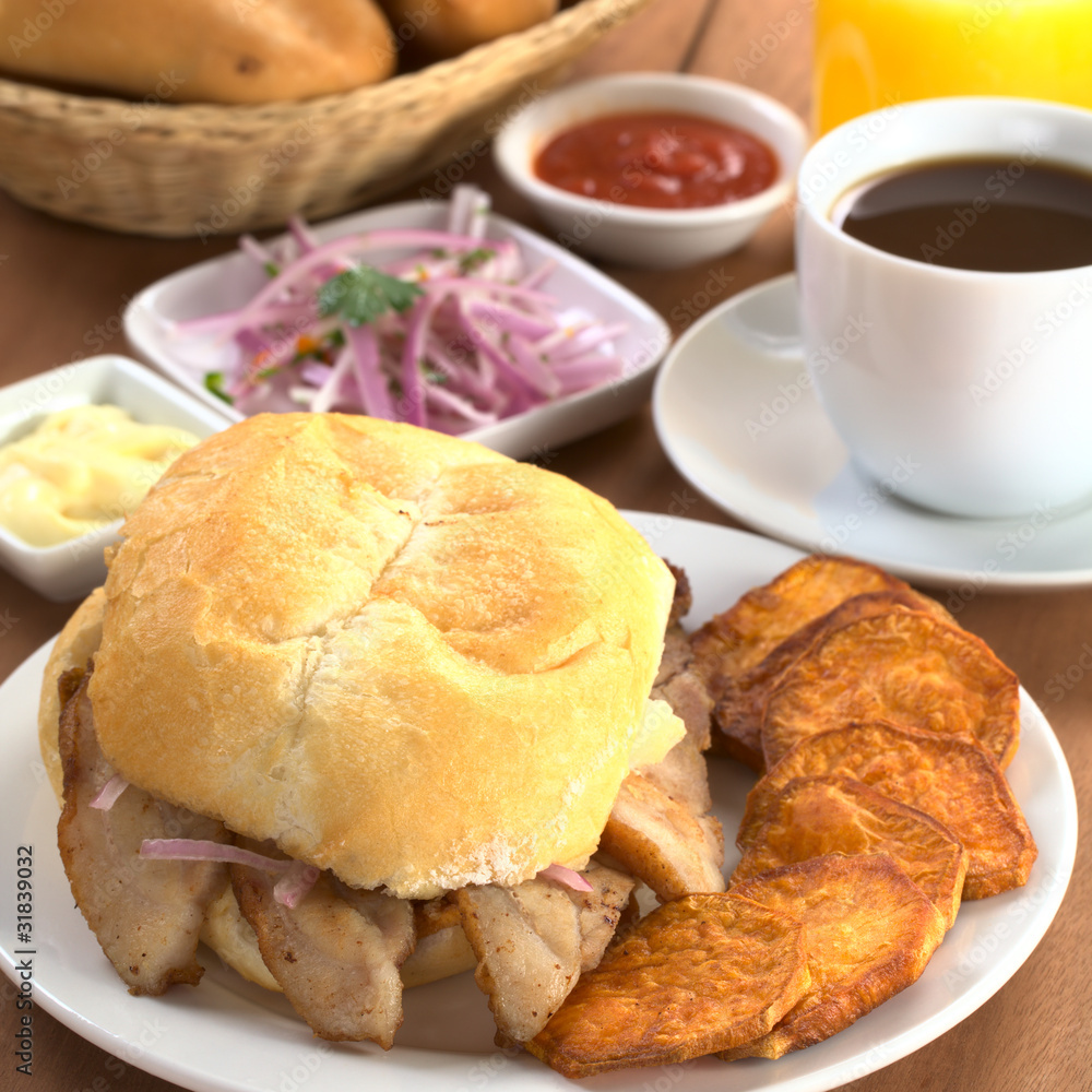 Typical Peruvian breakfast with Pan con Chicharron Stock Photo | Adobe ...