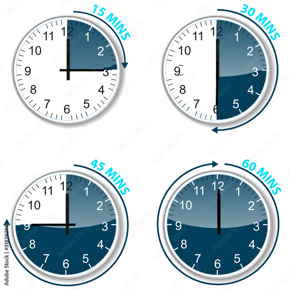 set of blue timer 15 30 45 and 60 minutes Stock Vector | Adobe Stock