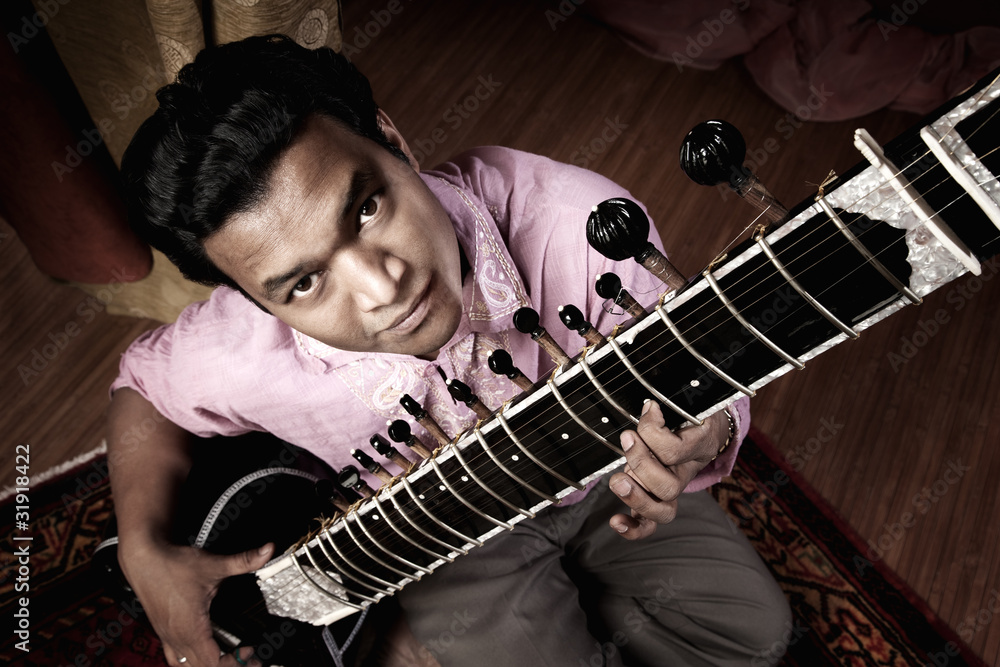 Indian Man Plays a Sitar Stock Photo | Adobe Stock