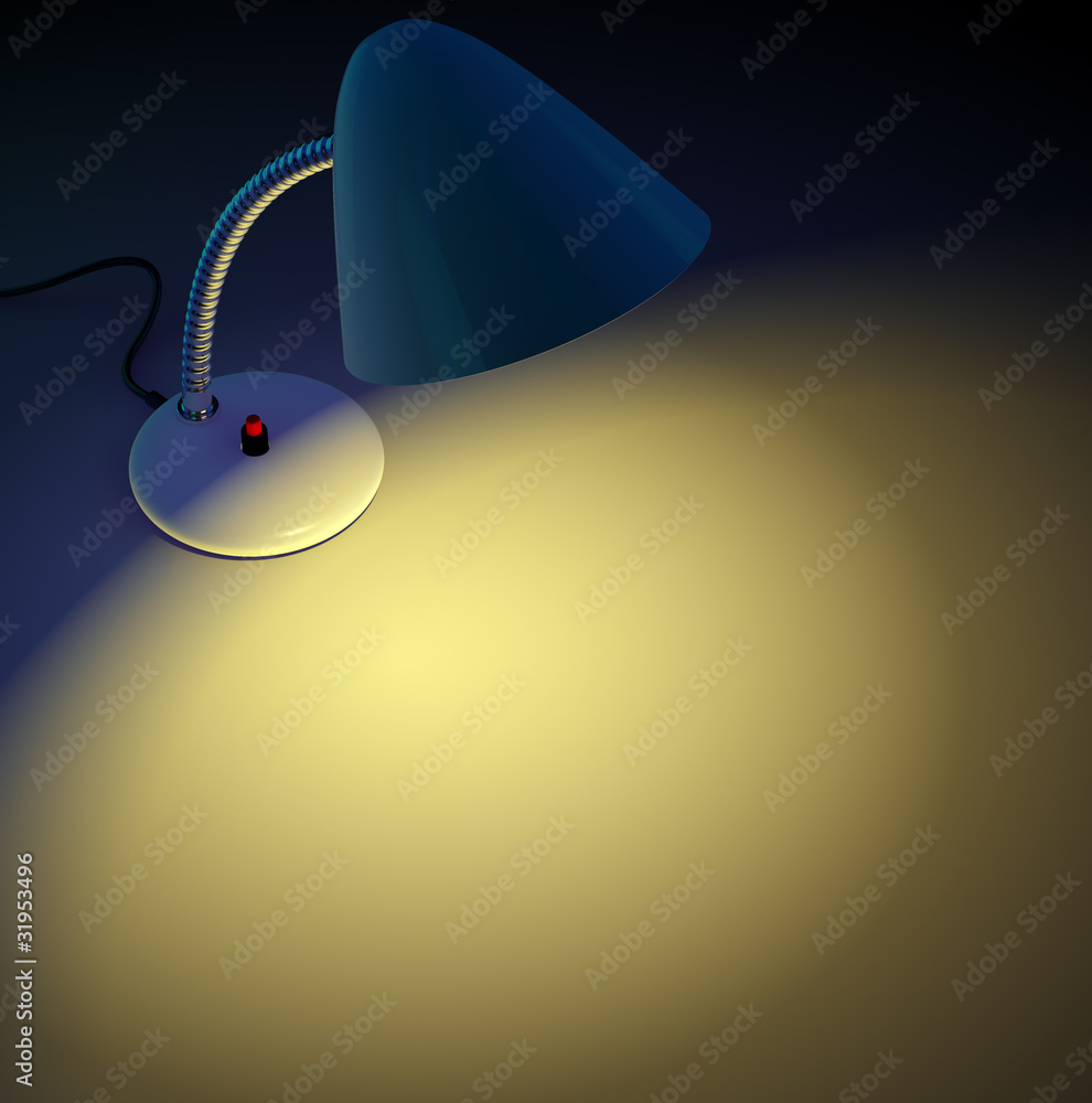 Lamp gives light to desk. Design background. 3d Stock Illustration ...