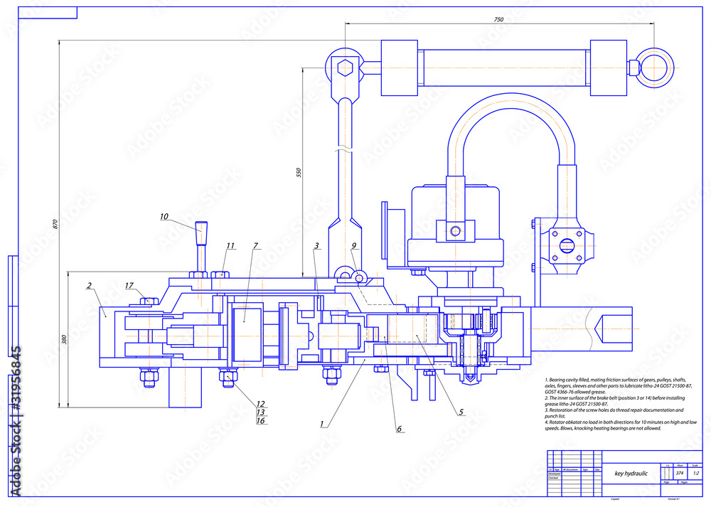 Machine-building drawing. Key hydraulic. Vector illustration Stock ...