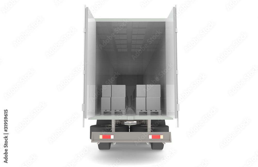Logistics. Rear view of trailer. Part of warehouse series. Stock ...