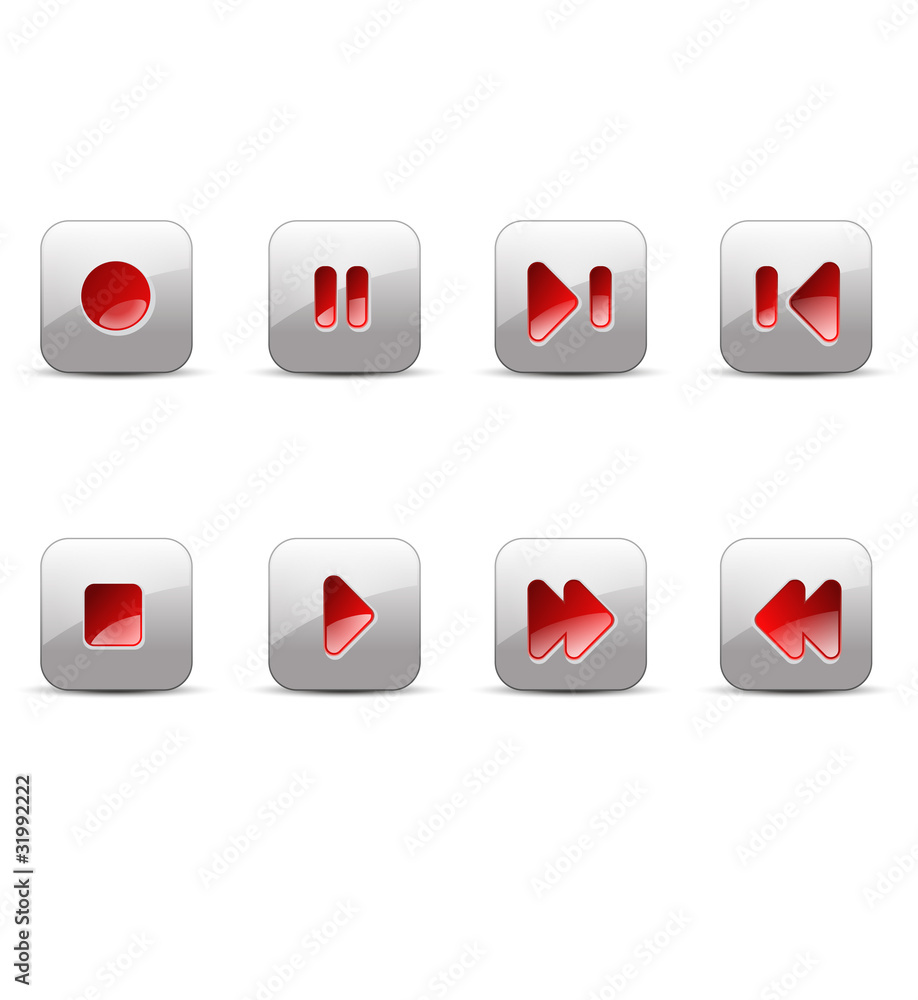 record stop pause play next skip back previous forward buttons Stock ...