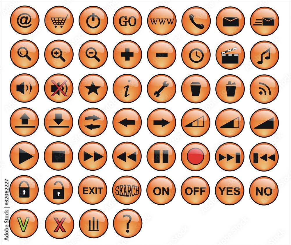 botones informática pack naranja vector de Stock | Adobe Stock