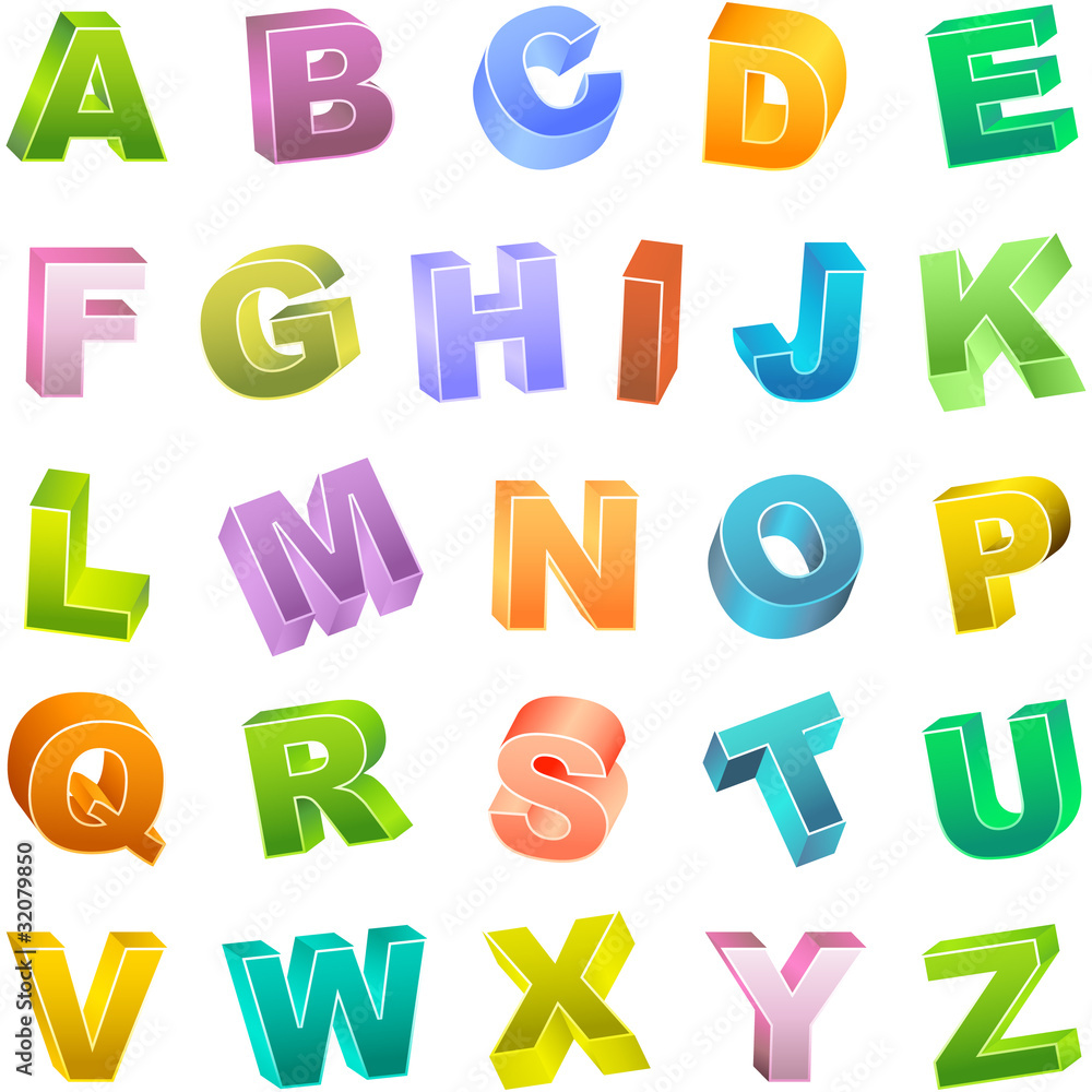 Colored 3d alphabet. Vector set. Stock Vector | Adobe Stock