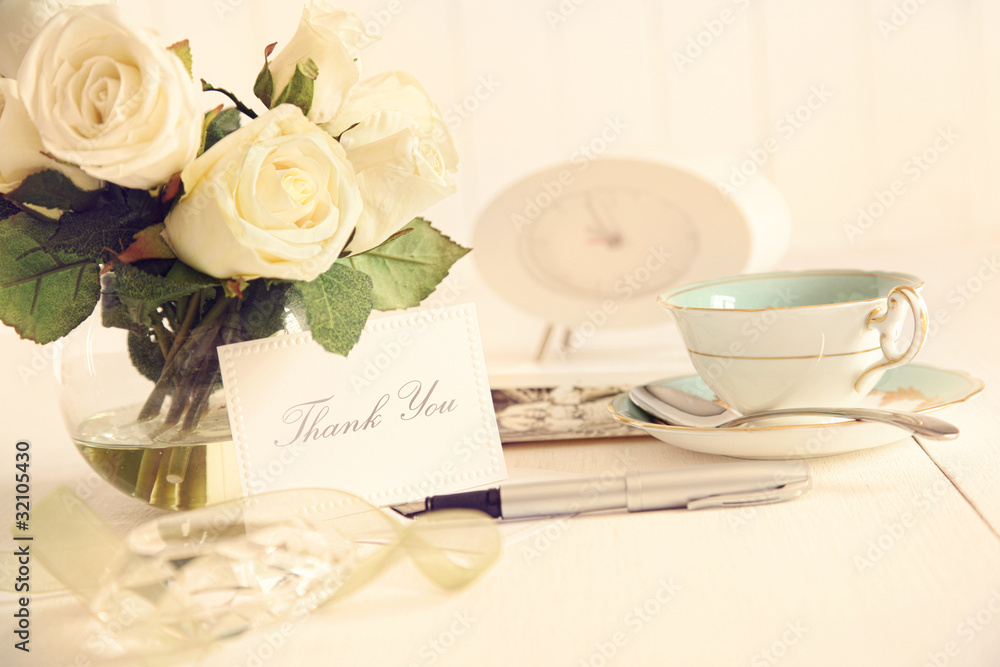 Thank you note on table with nostalgic feel Stock Photo | Adobe Stock