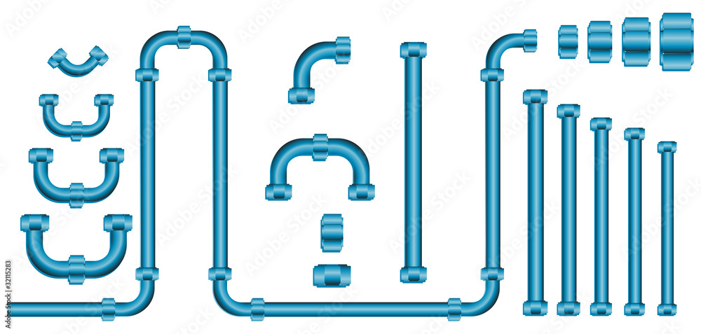 set of pvc pipe line and screw isolated on white background Stock ...