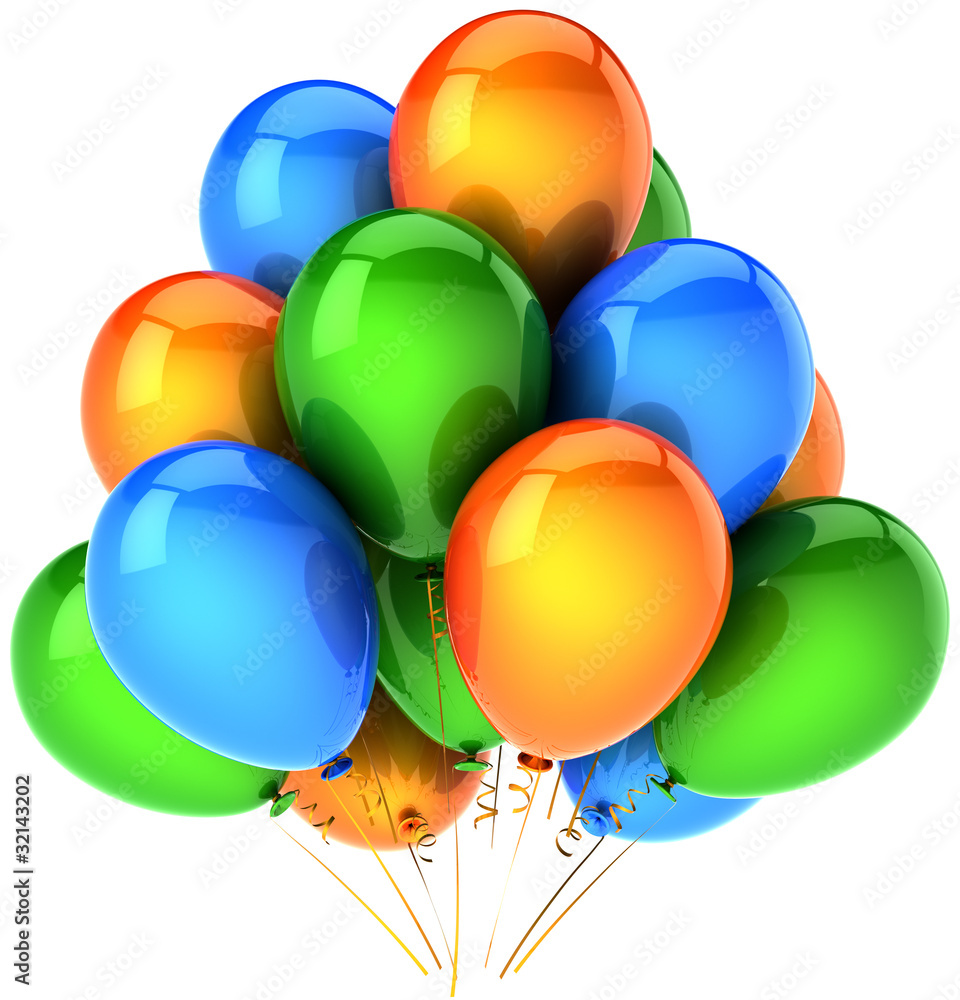 Balloons birthday party decoration multicolor blue green orange Stock ...