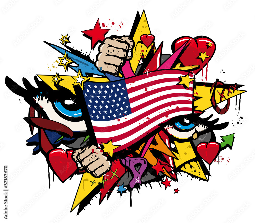 Illustrazione Stock Graffiti USA flag pop art illustration | Adobe Stock