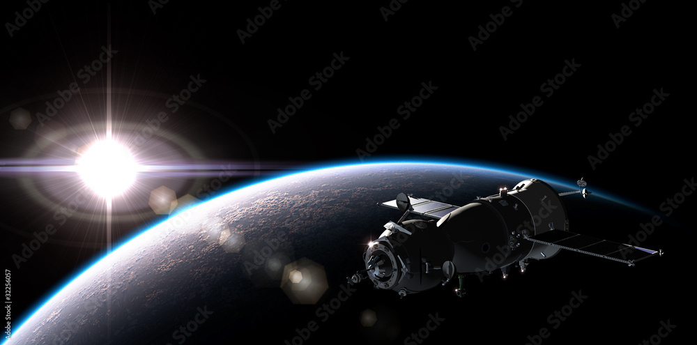 Spaceship on the orbit Stock Illustration | Adobe Stock