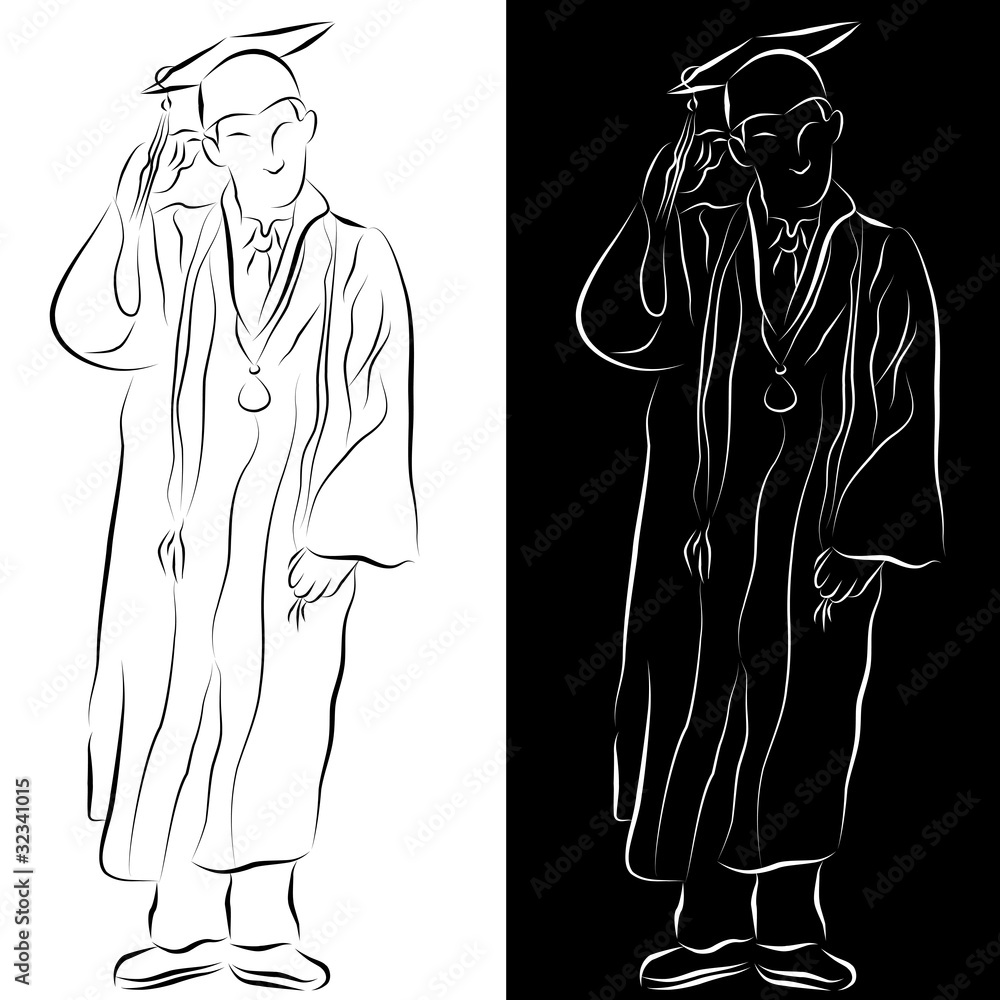 Graduation Gown Line Drawing Stock Vector | Adobe Stock