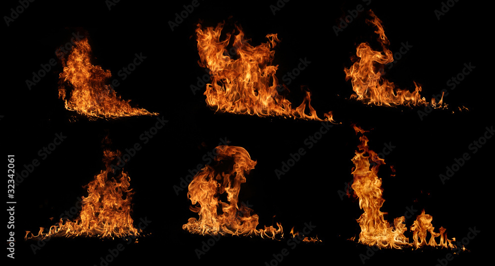 High resolution fire collection, isolated on black background Stock ...