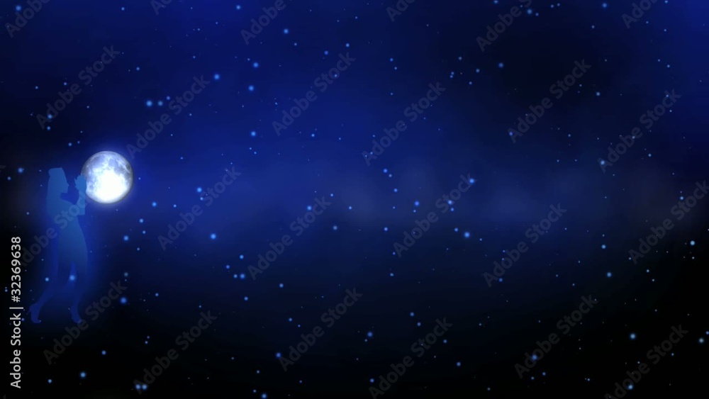 girl catching and pushing the Moon over the night sky with stars Stock ...