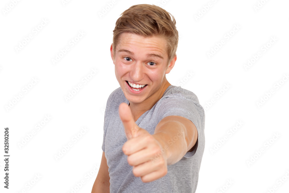 begeisterter junger mann zeigt daumen hoch Stock Photo | Adobe Stock
