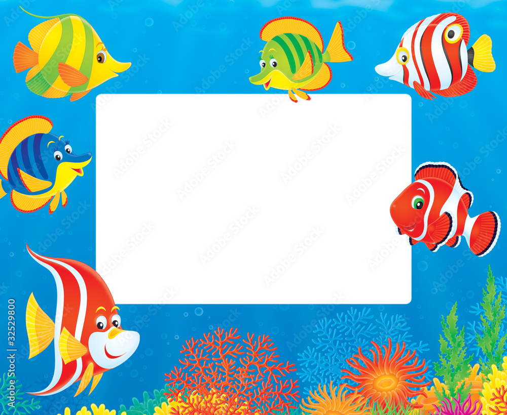 Underwater border or frame of colorful tropical fish Stock Illustration ...