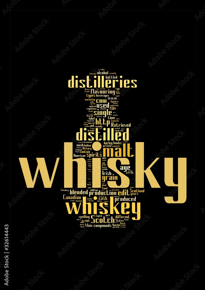 whisky word collage isolated on black background Stock Illustration ...