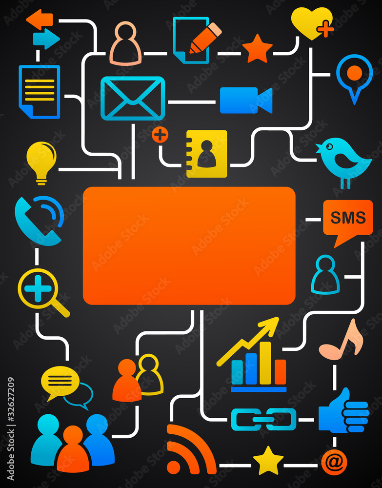 Social network background with media icons Stock Vector | Adobe Stock