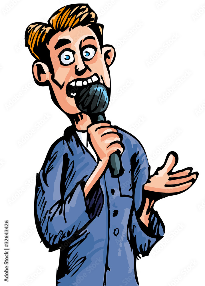 Cartoon reporter speaking into a microphone Stock Vector | Adobe Stock