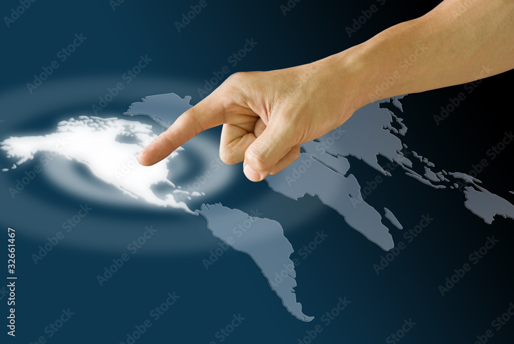 Finger push the America map with wave effect Stock Photo | Adobe Stock