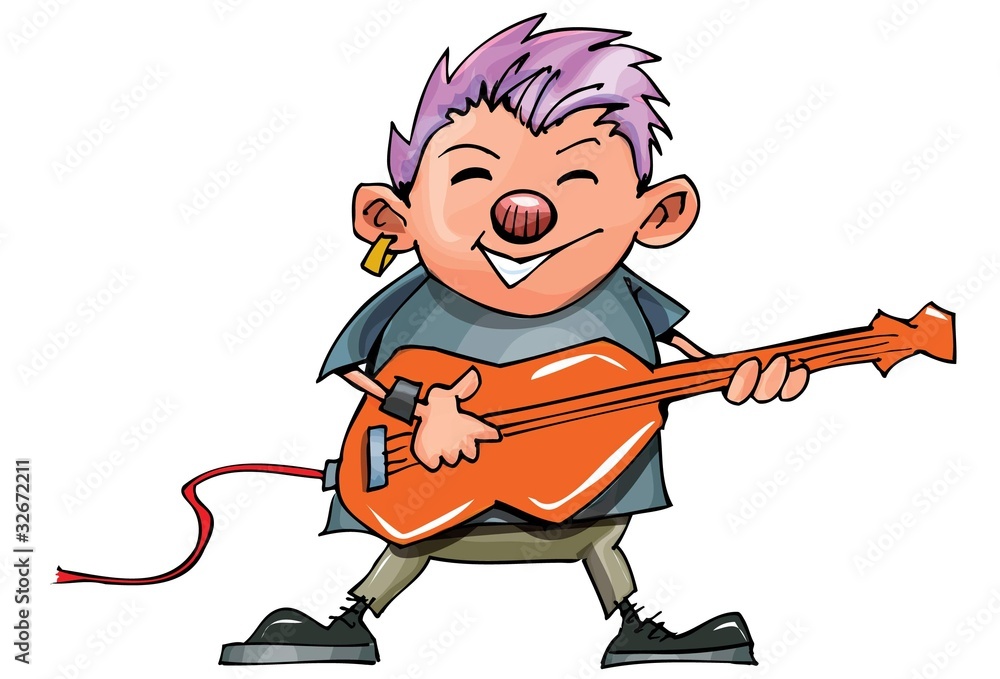 Cute cartoon punk rocker with guitar Stock-Vektorgrafik | Adobe Stock