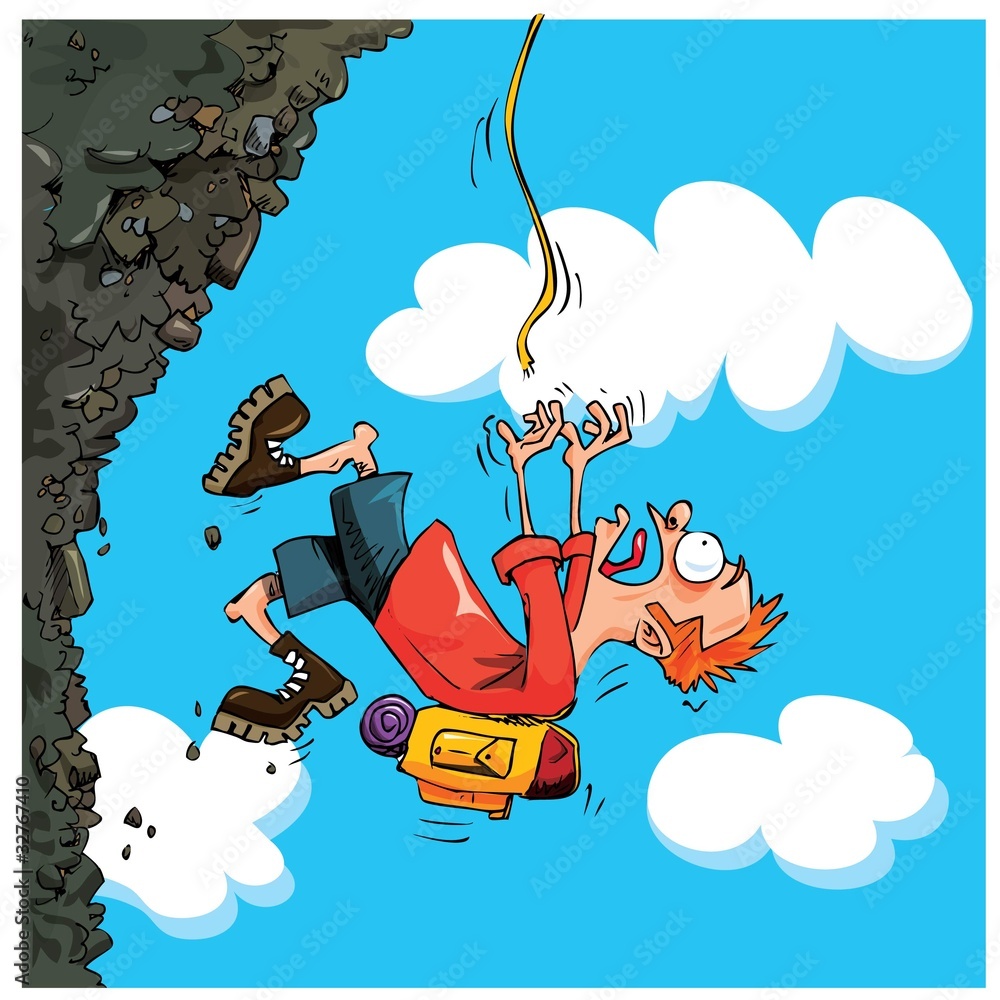 Cartoon Mountaineer falling of a mountain Stock Vector | Adobe Stock